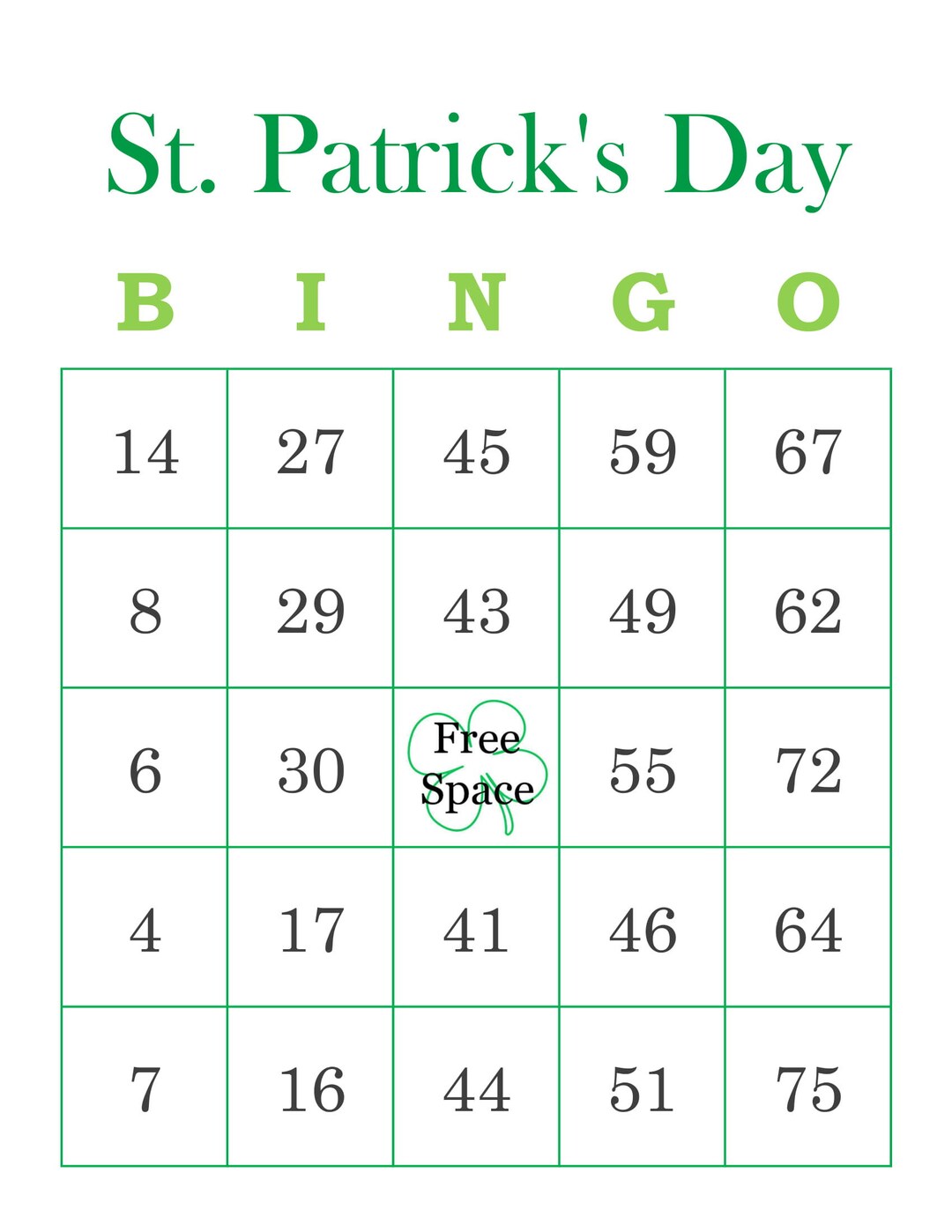 1000 St. Patrick's Day Bingo Cards, Prints 1 per Page, Instant Pdf ...