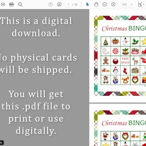 50 Christmas Bingo Cards Pdf Download, 1 and 2 per Page, Printable ...