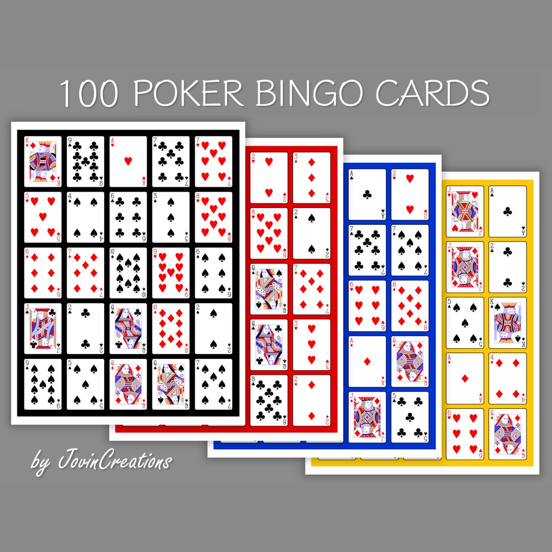 100 Poker Bingo Cards Set 2, 4 Colors, Pdf Download, Instant Printable ...