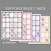 100 Poker Bingo Cards Set 2, 4 Colors, Pdf Download, Instant Printable ...