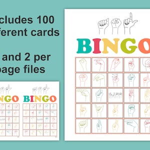 100 ASL Bingo Cards Prints 1 and 2 per Page Instant Pdf | Etsy