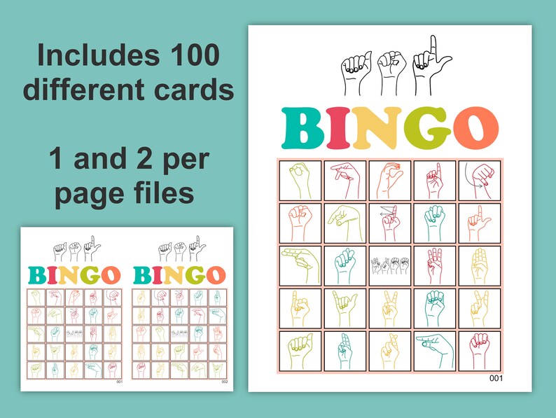 100 ASL Bingo Cards Prints 1 and 2 per Page Instant Pdf | Etsy