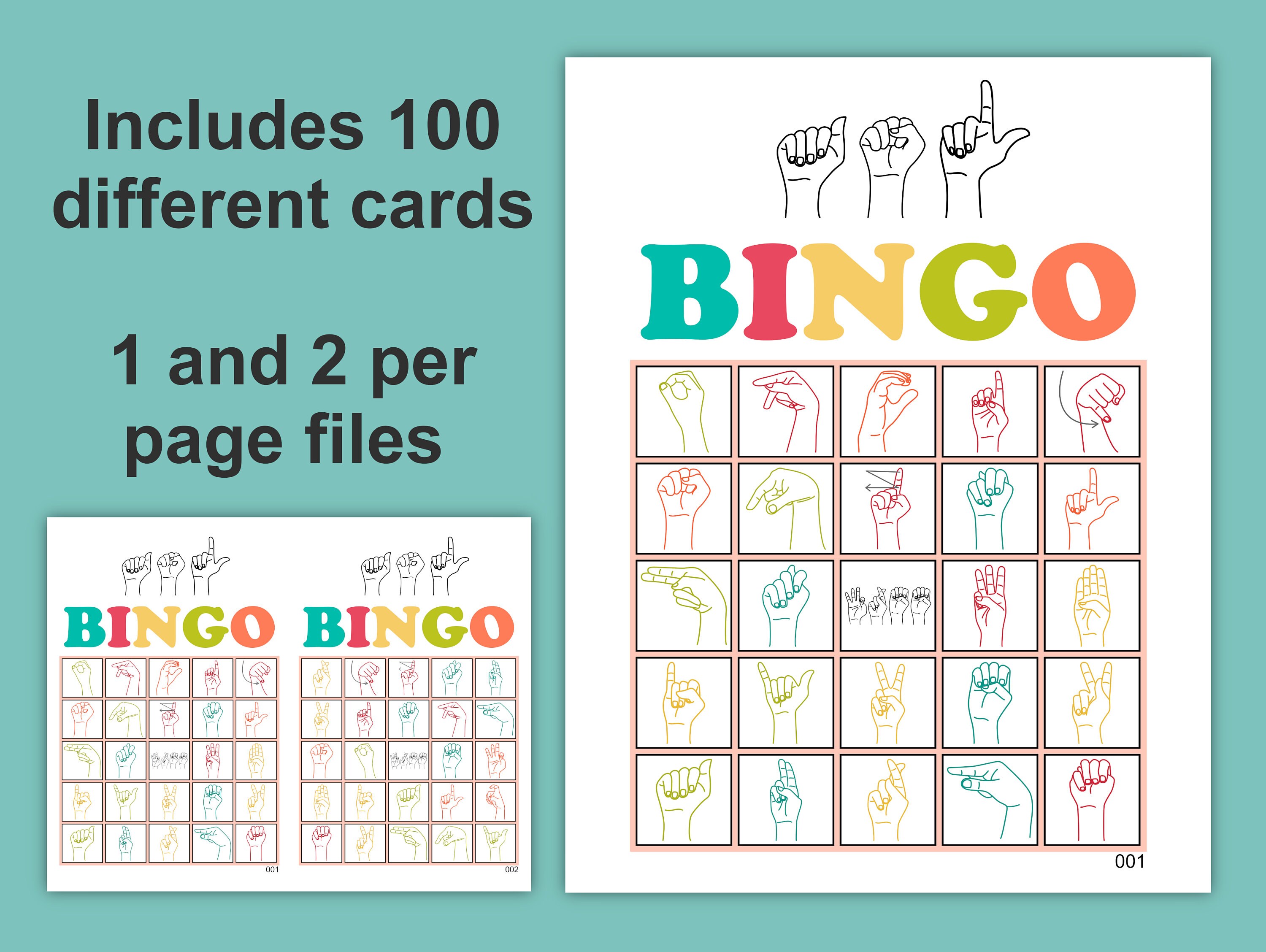 100 ASL Bingo Cards Prints 1 and 2 per Page Instant Pdf - Etsy UK