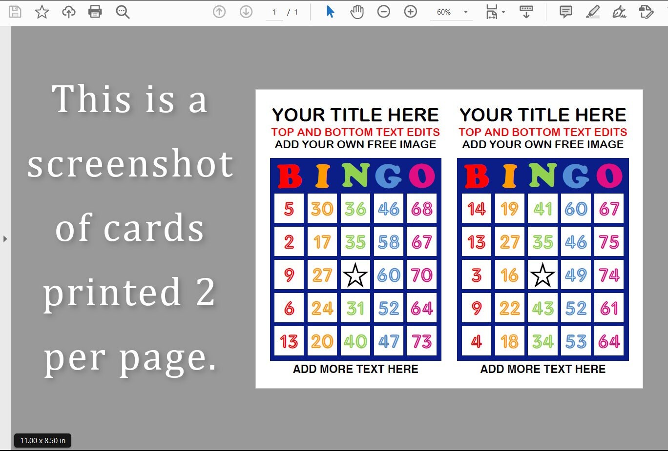 Editable 500 Card Bingo Template, Edit Text at Top and Bottom, Add Your ...