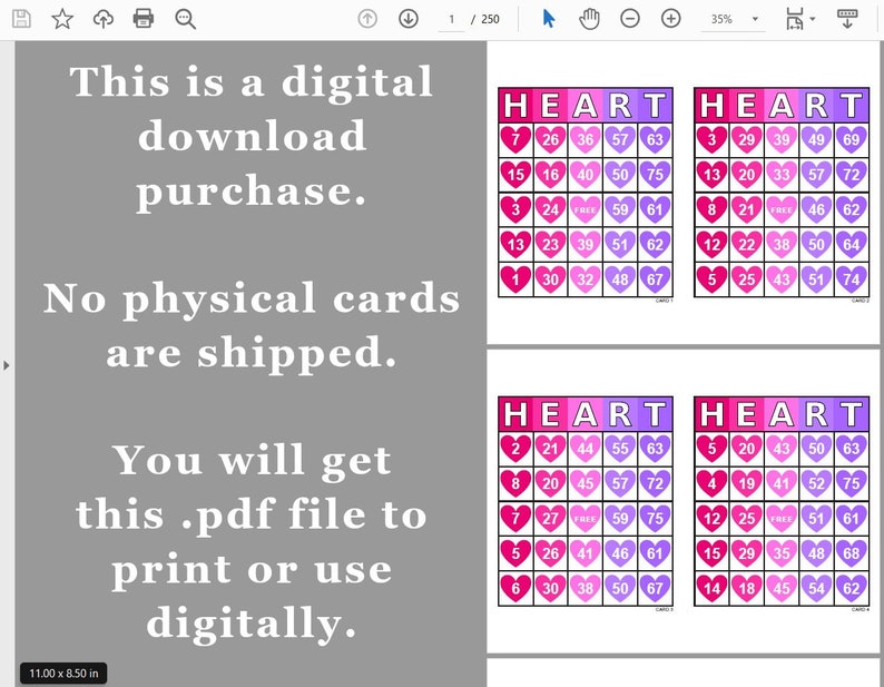 500 Heart Bingo Cards Pdf Download 1 2 and 4 per Page - Etsy