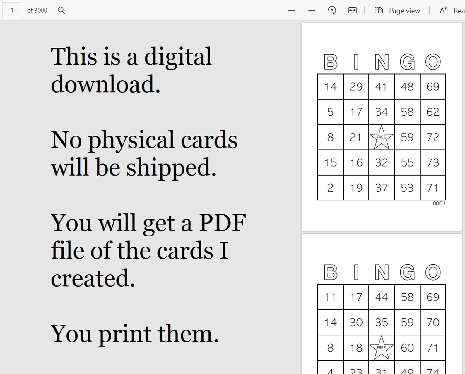 3000 Bingo Cards Pdf Download, 1, 2, or 4 per Page, Instant Printable ...
