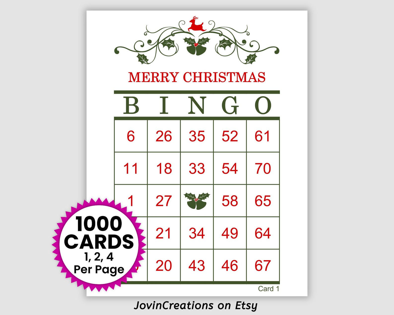 1000 Christmas Bingo Cards Pdf Download, 1, 2, and 4 per Page, Instant ...