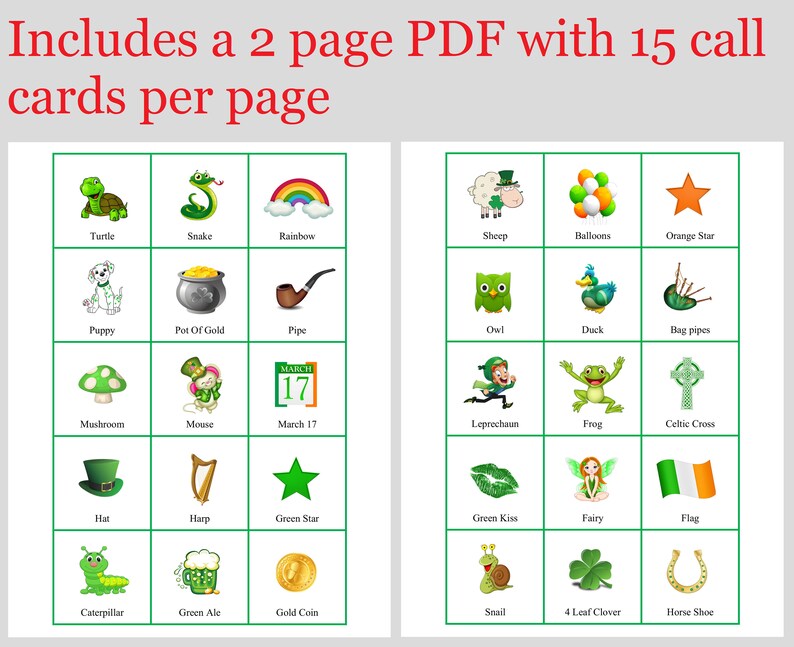 50 St. Patrick's Day Picture Bingo Cards 1 per Page - Etsy