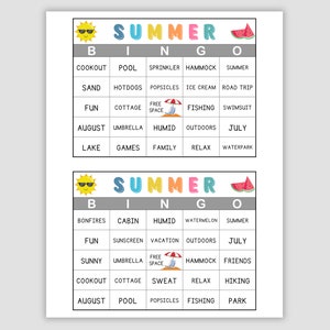 100 Summer Bingo Cards, Pdf Download, 1, 2, and 4 per Page, 50 Call ...