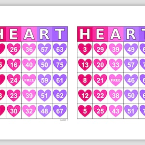 500 Heart Bingo Cards Pdf Download, 1, 2, and 4 per Page, Instant ...