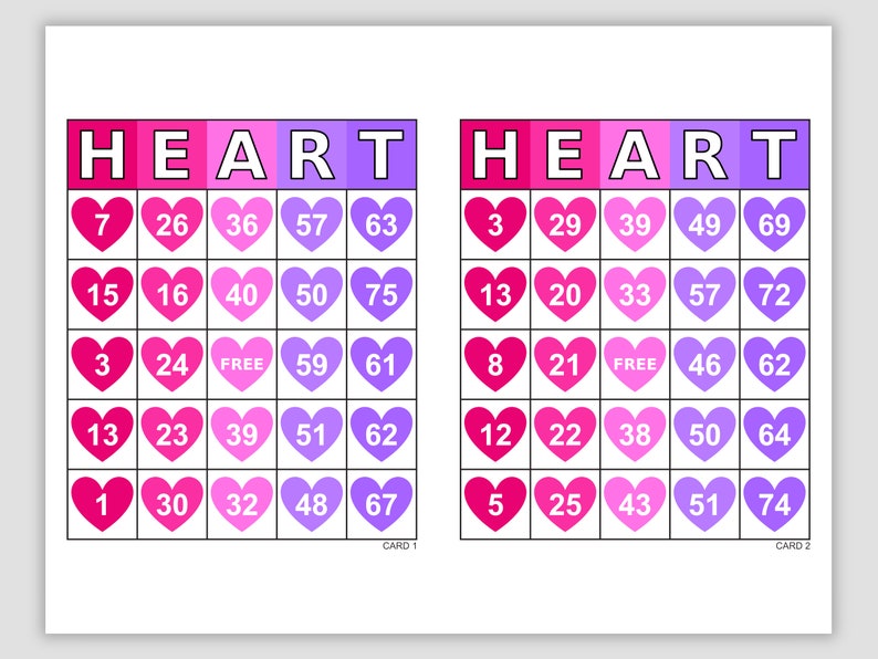 500 Heart Bingo Cards Pdf Download 1 2 and 4 per Page - Etsy