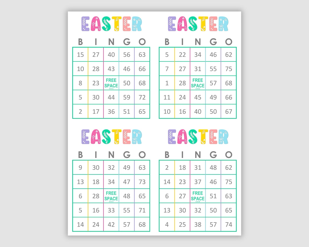 1000 Easter Bingo Cards Large Print Pdf Download, 1, 2, and 4 per Page ...