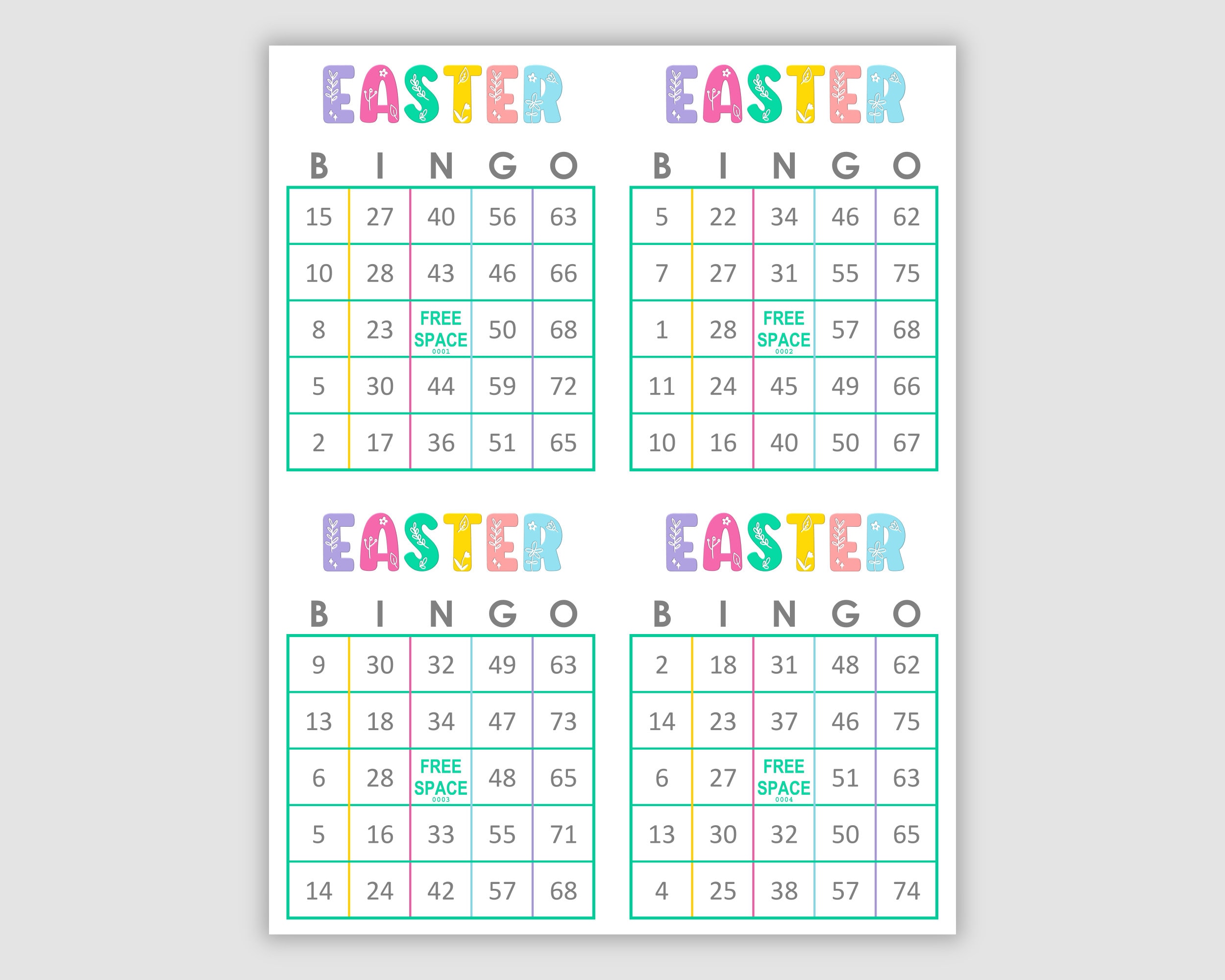 1000 Easter Bingo Cards Large Print Pdf Download, 1, 2, and 4 per Page ...