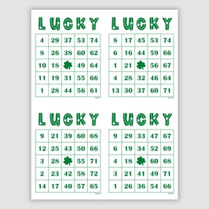 1000 LUCKY Bingo Cards, 1, 2, and 4 per Page, Instant Printable Pdf ...