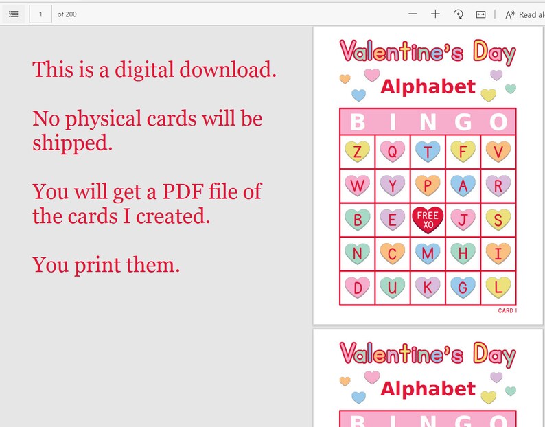 200 Valentines Day Alphabet Bingo Pdf Download 1 per Page - Etsy