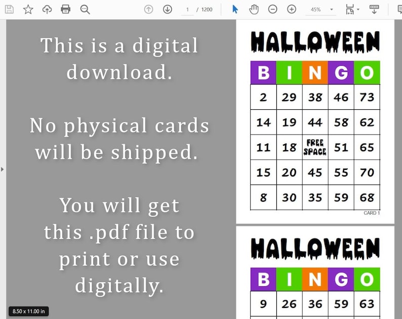 1200 Halloween Bingo Cards PDF Halloween Bingo Print Out Printable ...