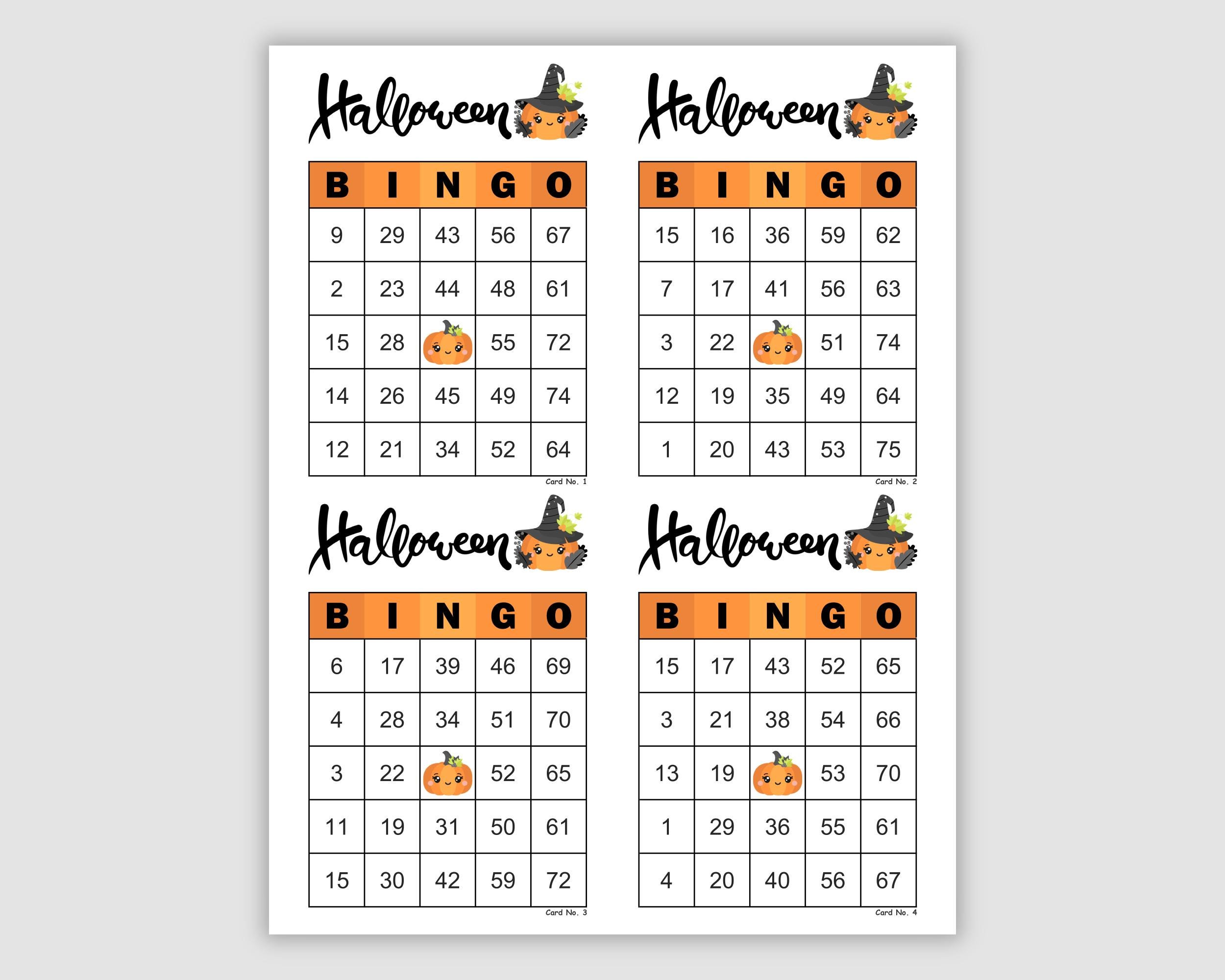 200 Halloween Bingo Cards PDF, 1, 2, and 4 per Page, Halloween Bingo ...