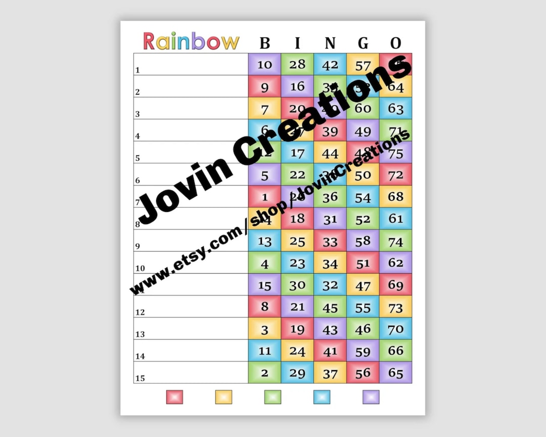 Rainbow Bingo Boards, 1 Mixed, 1 Straight, and 1 Blank, 15 Line, 75 ...