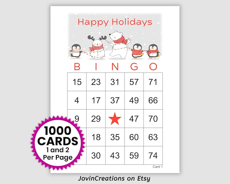 1000 Happy Holidays Bingo Cards Pdf Download, 1 and 2 per Page, Instant ...