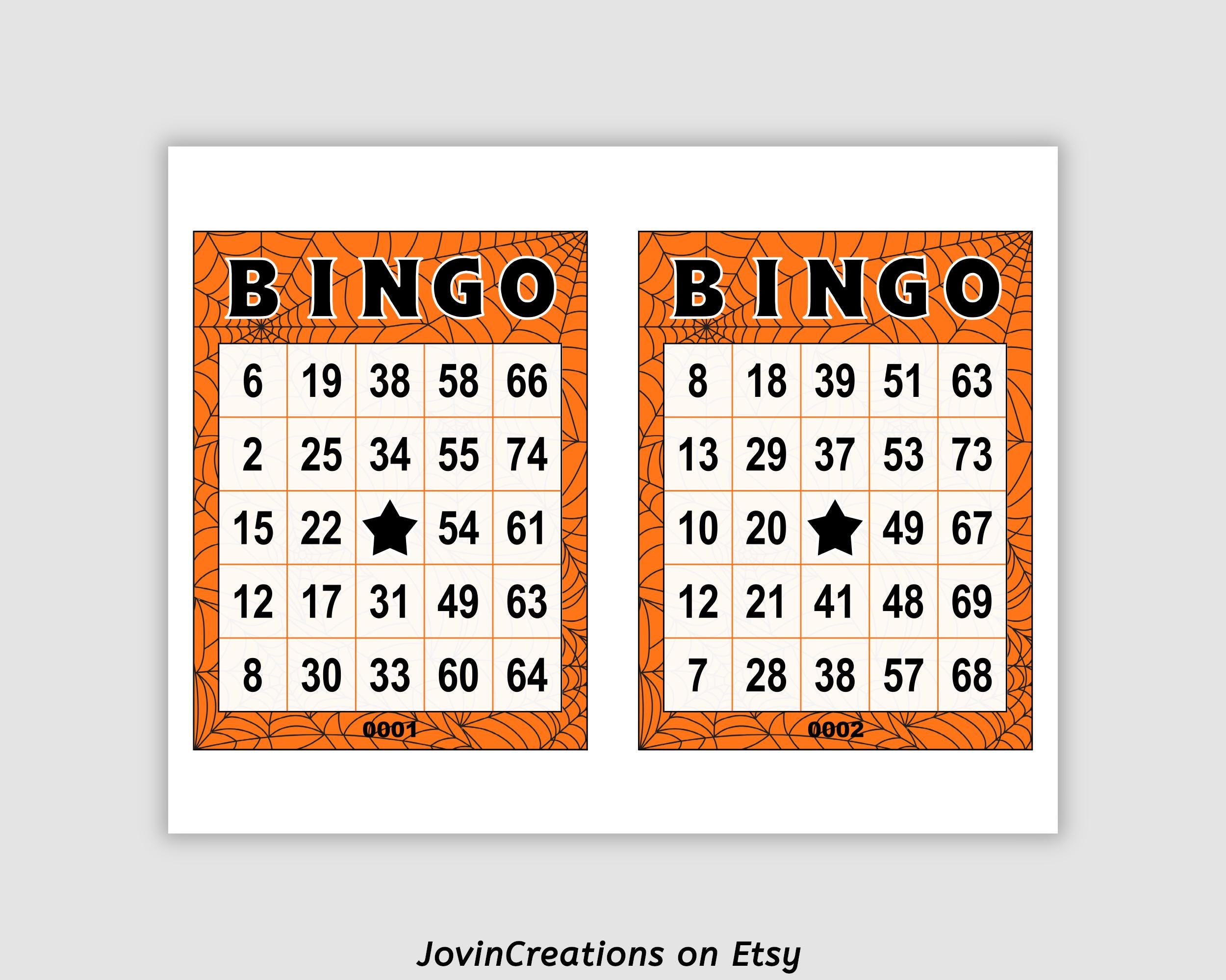Halloween Bingo Cards Pdf Download, 1, 2, and 4 per Page, Orange Spider ...