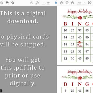 200 Happy Holidays Bingo Cards, 1, 2, and 4 per Page, Fun Instant ...