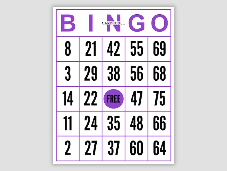 1000 Jumbo Bingo Cards Pdf Download, 1 per Page, Instant Printable Fun ...