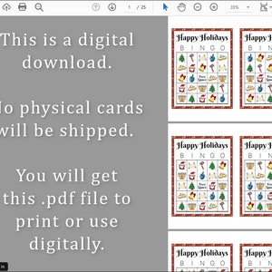 50 Holiday Bingo Cards, 1 and 2 per Page, Instant Printable Party Game ...
