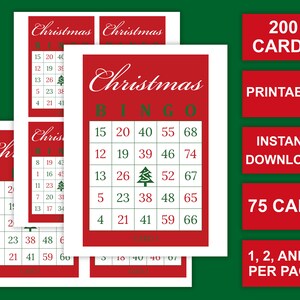 200 Christmas Bingo Cards Pdf Download 1 2 and 4 per Page - Etsy