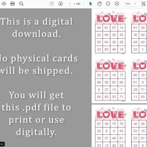 1000 LOVE Bingo Cards Pdf Download, 1, 2, and 4 per Page, Instant ...