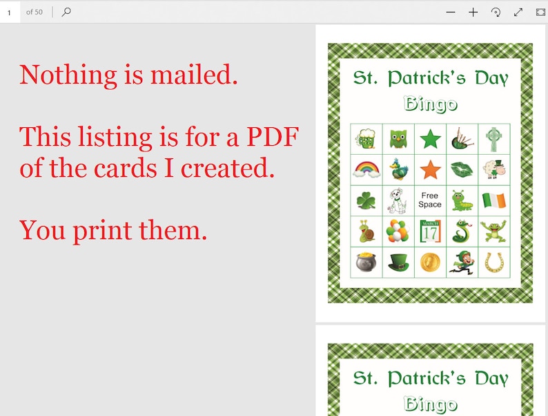 50 St. Patrick's Day Picture Bingo Cards 1 per Page - Etsy