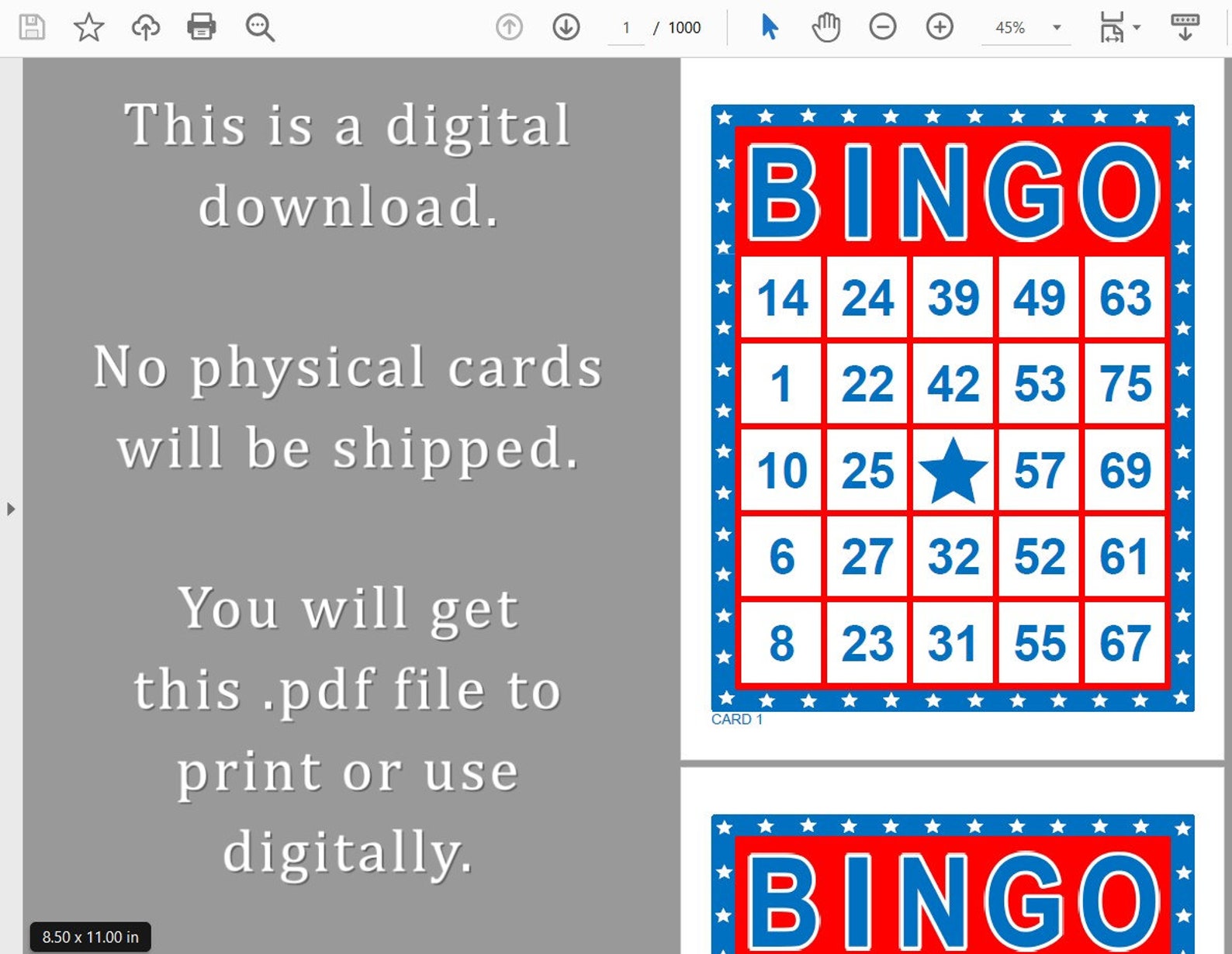 1000 Patriotic Bingo Cards Pdf Download, 1, 2, and 4 per Page, Instant ...