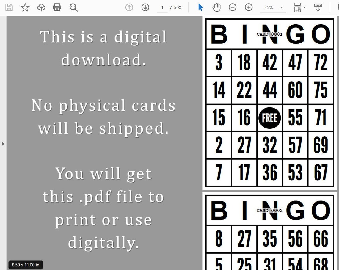 500 Jumbo Bingo Cards Pdf Download, Easily Print 1, 2, 4, 6, or 9 per ...