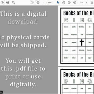 1200 Bible Bingo Cards With Clues, 1, 2, or 4 per Page, Pdf, Books of ...