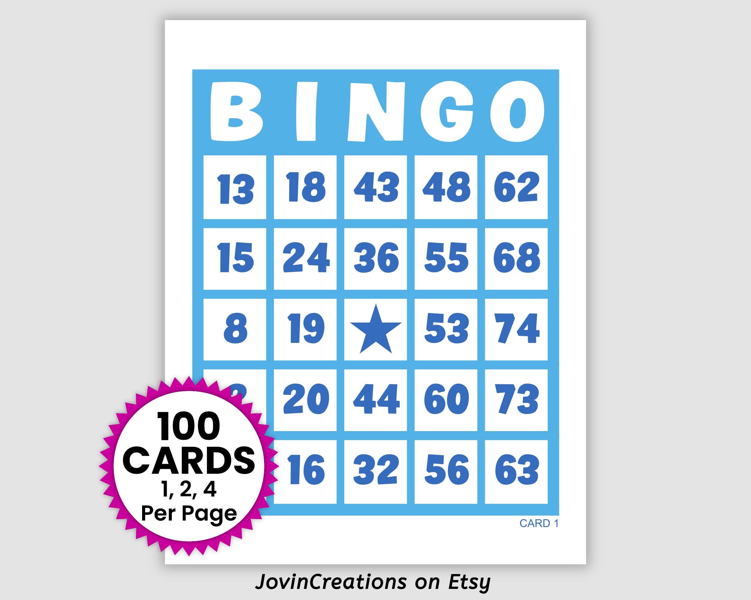 100 Printable Bingo Cards, 1, 2, and 4 per Page, Fun Instant Printable ...