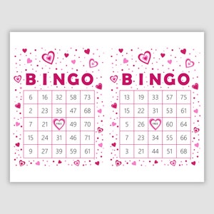 Valentine's Day Bingo Cards, 100 Cards, Prints 2 per Page, Instant Pdf ...