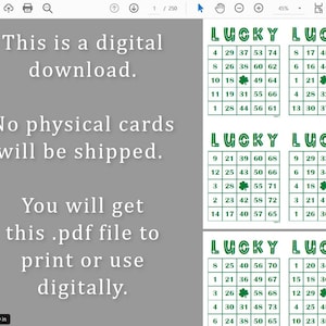 1000 LUCKY Bingo Cards, 1, 2, and 4 per Page, Instant Printable Pdf ...