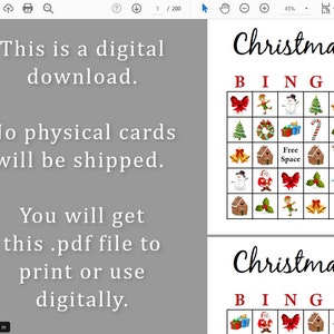 200 Christmas Bingo Cards Pdf Download, 75 Call, 1 and 2 per Page ...