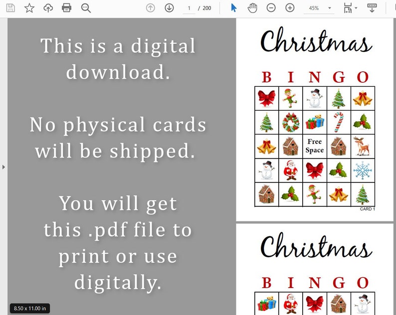 200 Christmas Bingo Cards Pdf Download, 75 Call, 1 and 2 per Page ...