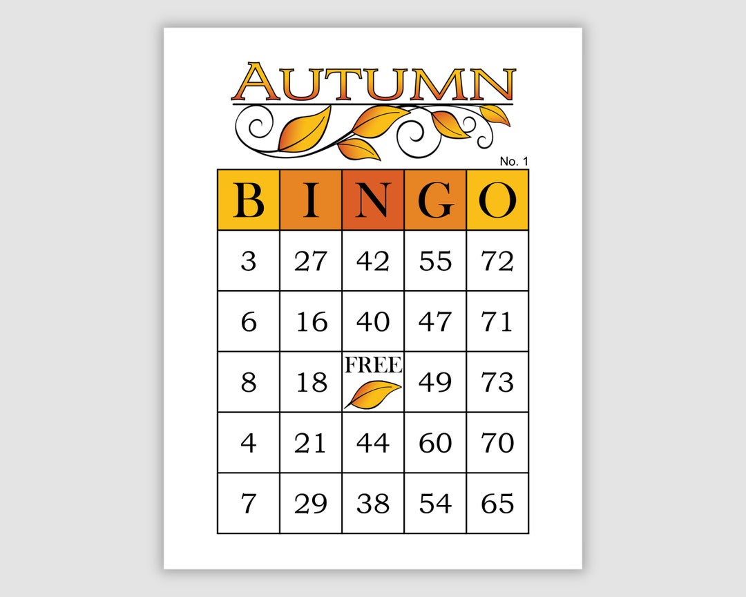 200 Autumn Bingo Cards, 1 and 2 per Page, Instant Printable Pdf ...