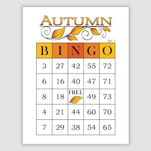 200 Autumn Bingo Cards, 1 and 2 per Page, Instant Printable Pdf ...