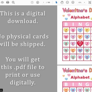 100 Valentine’s Day Alphabet Bingo Pdf Download, 1 per Page, 24 Call ...