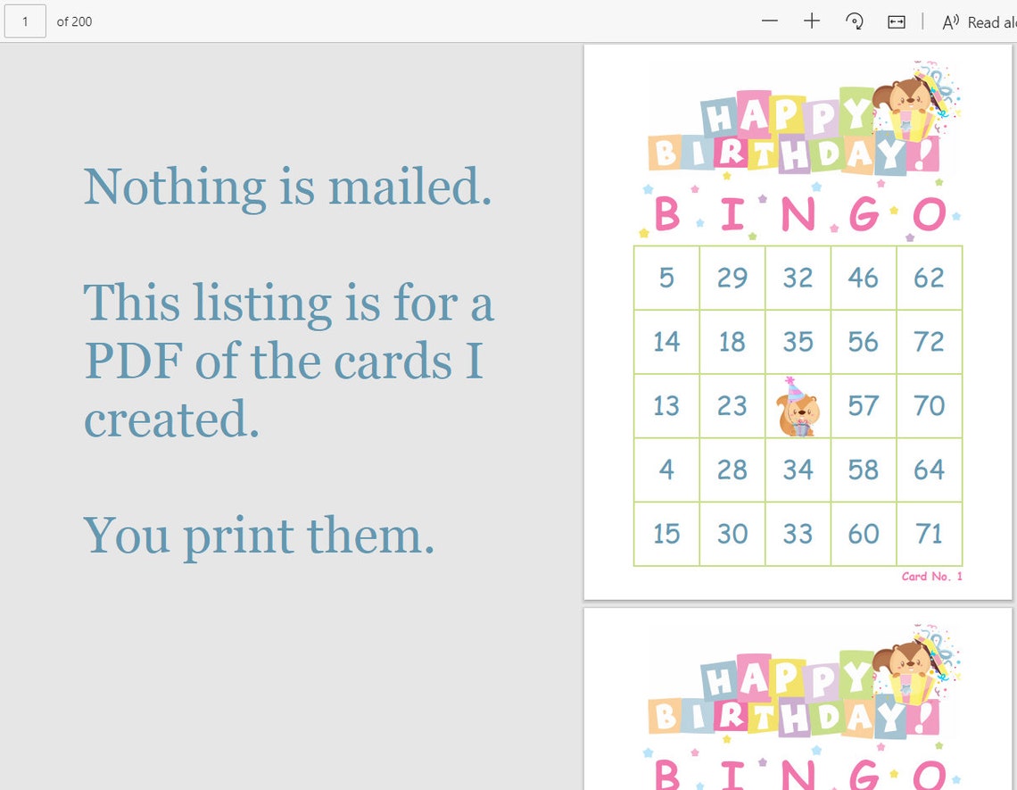 200 Birthday Bingo Cards Pdf Download 1 per Page 75 Call - Etsy