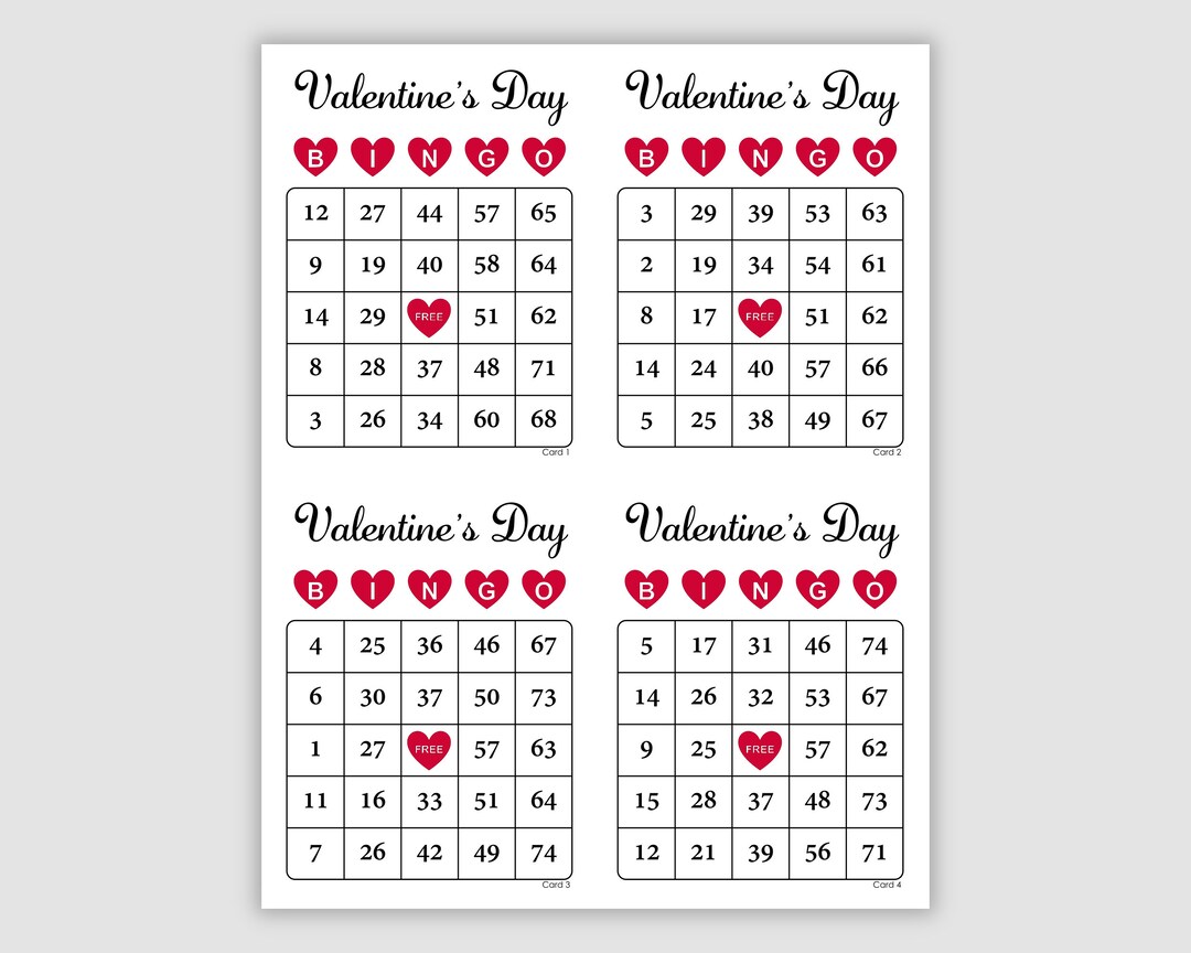 500 Valentines Day Bingo Cards Pdf Download, 1, 2, and 4 per Page ...