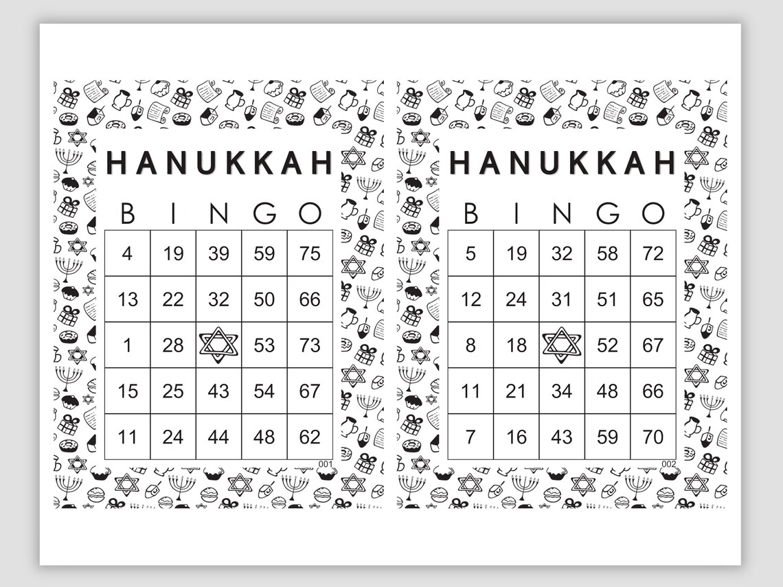 200 Hanukkah Bingo Cards Pdf Download 1 2 and 4 per Page - Etsy