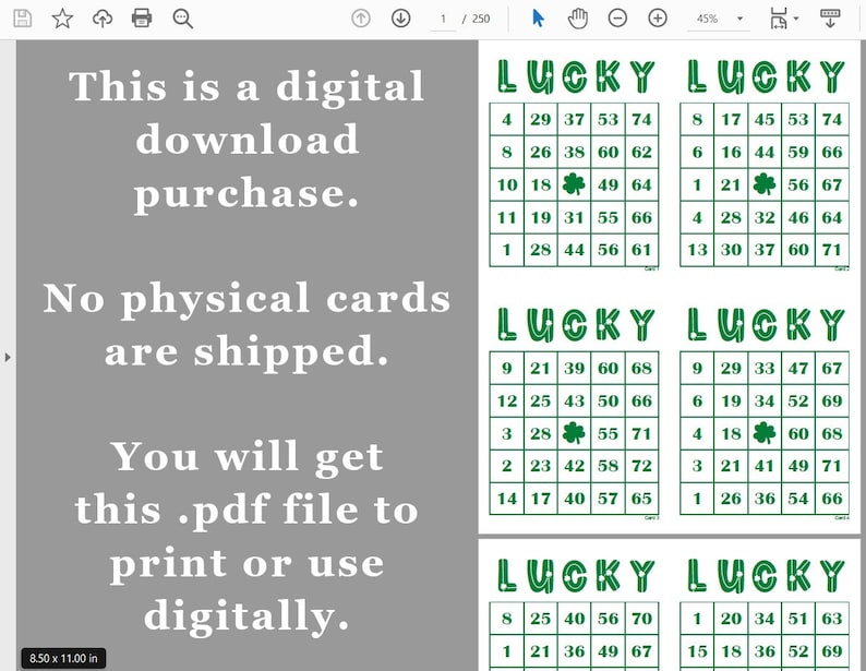1000 LUCKY Bingo Cards 1 2 and 4 per Page Instant - Etsy