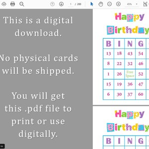 200 Birthday Bingo Cards Pdf Download, 75 Call, Instant Printable Fun ...