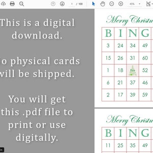 100 Merry Christmas Bingo Cards Pdf Download, 1 per Page, Instant ...