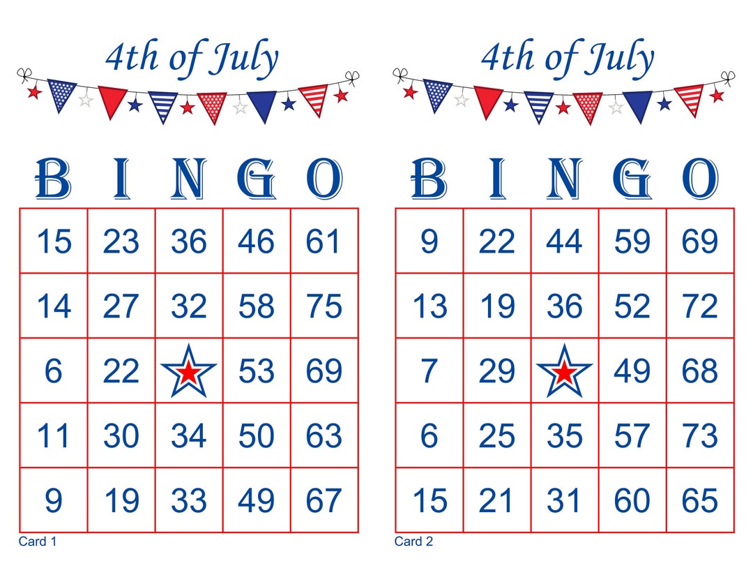 1000 Fourth of July Bingo Cards, Pdf Download, 1, 2, and 4 per Page ...