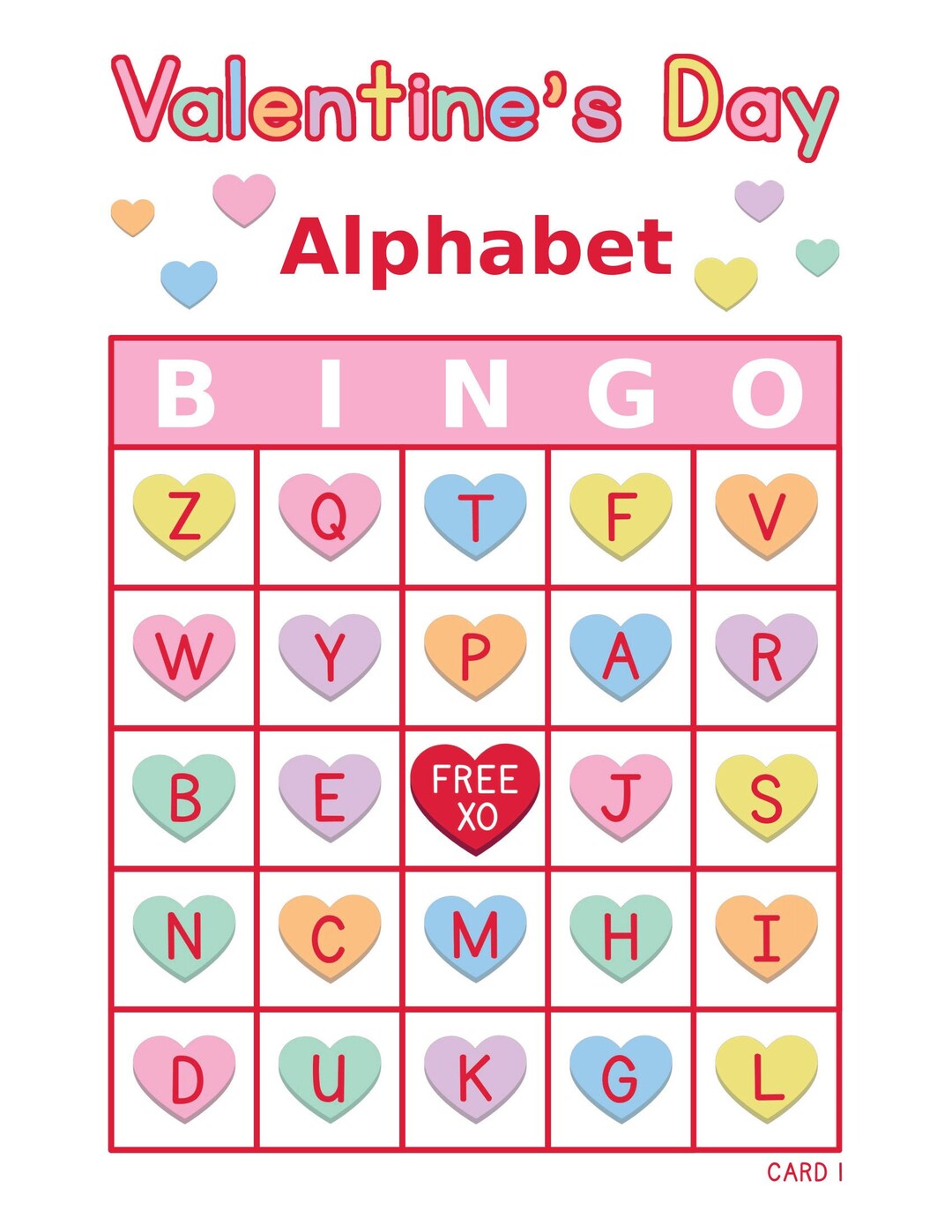 100 Valentines Day Alphabet Bingo Pdf Download 1 per Page - Etsy