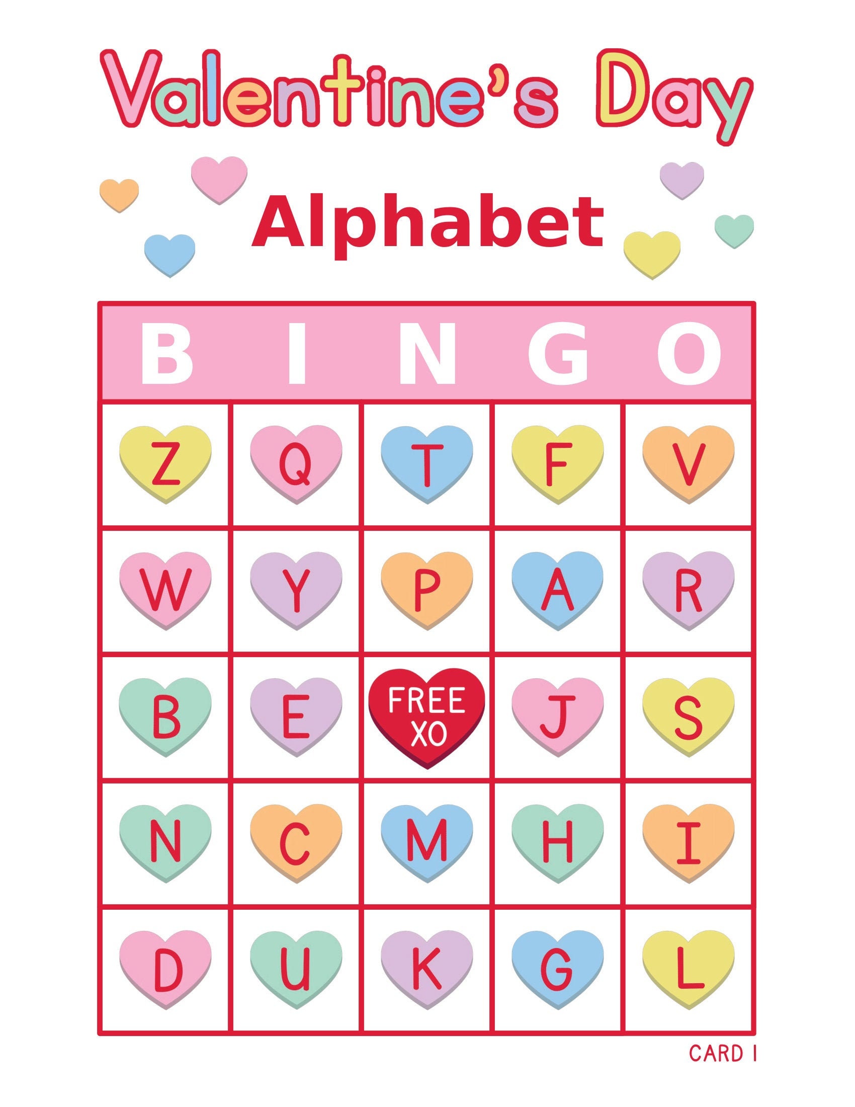 100 Valentines Day Alphabet Bingo Pdf Download 1 per Page - Etsy